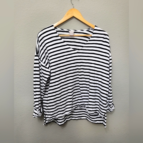 Chico's | Tops | Chicos Blackwhite Striped Linen Top Size 2 | Poshmark